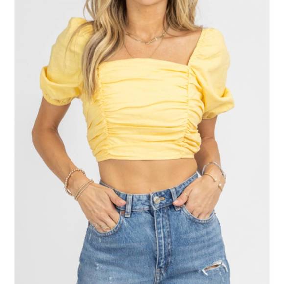 Mable | Tops | New Mable Linen Puff Sleeve Openback Crop In Yellow ...